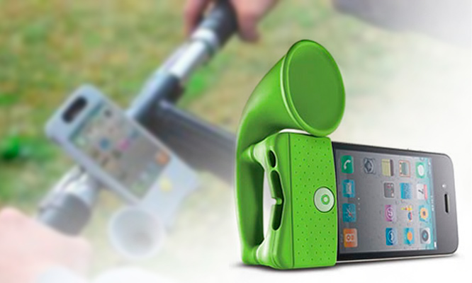 S/.14.50 por altavoz “cuernofono” verde para iPhone | Cuponidad