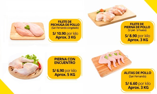 Pollo, cerdo, res, pavita: filetes, chuleta, panceta, corazón de res ...