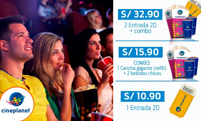 Cineplanet: Descuento en 2 entradas 2D + combo. Válido para Lima y ...