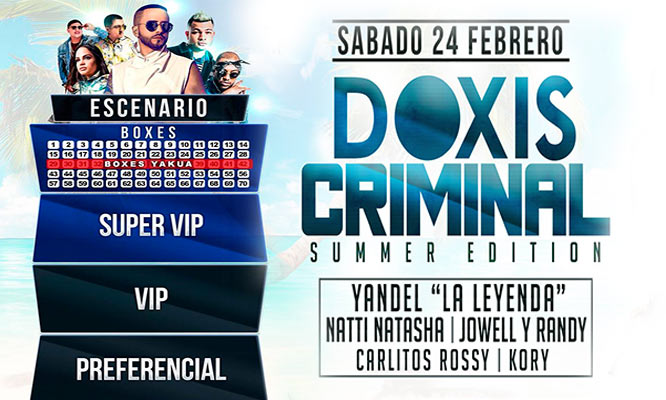 Doxis Criminal Summer Edition entrada preferencial, VIP o Súper VIP ...